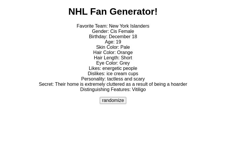NHL Fan Generator!