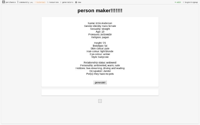 person maker!!!!!!! ― Perchance Generator
