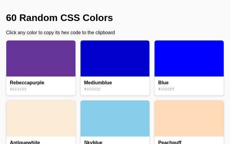 60 Random CSS Colors ― Perchance Generator