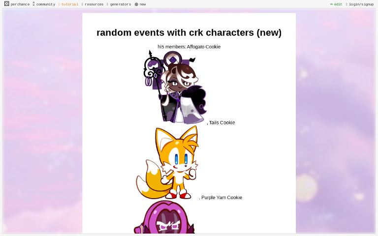 random events with crk characters (new) ― Perchance Generator