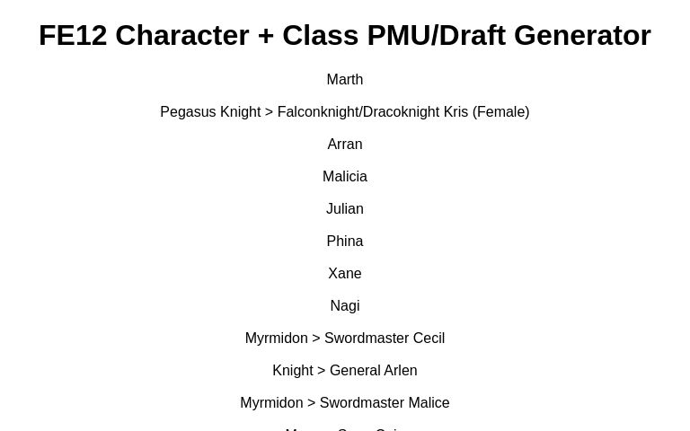 FE12 Character + Class PMU/Draft Generator