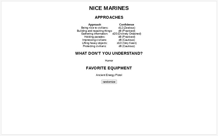 NICE MARINES ― Perchance Generator
