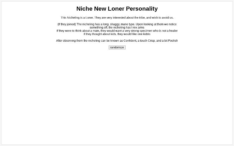 Niche New Loner Personality ― Perchance Generator