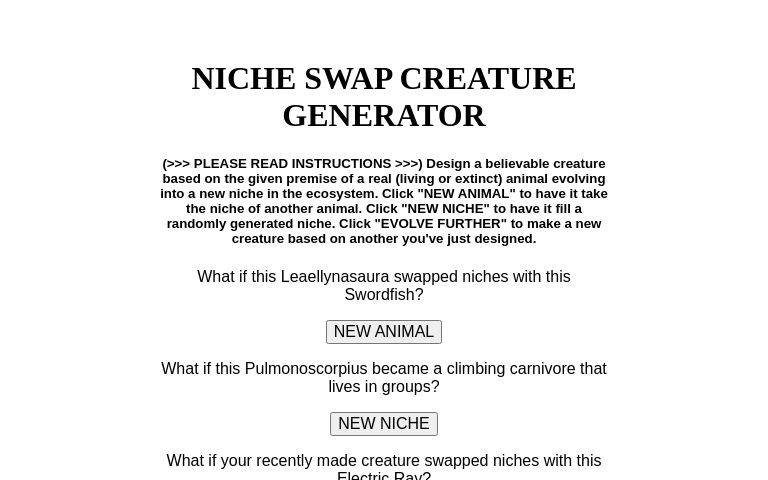 NICHE SWAP CREATURE GENERATOR