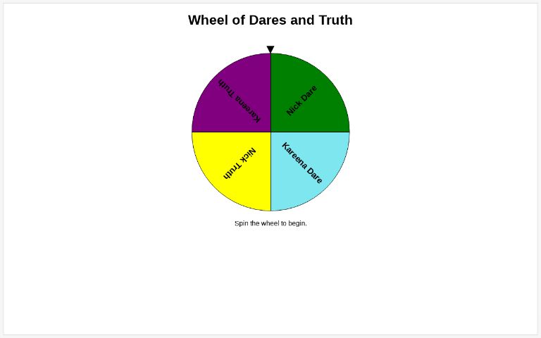 Wheel of Dares and Truth ― Perchance Generator