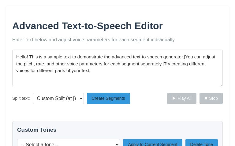 Advanced Text-to-Speech Editor ― Perchance Generator