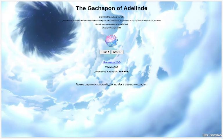 Adelinde te asigna un kinnie que será Yun Jin. pfft ― Perchance Generator