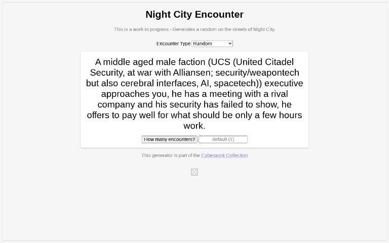 Night City Encounter ― Perchance Generator