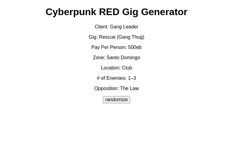 Cyberpunk RED Gig Generator