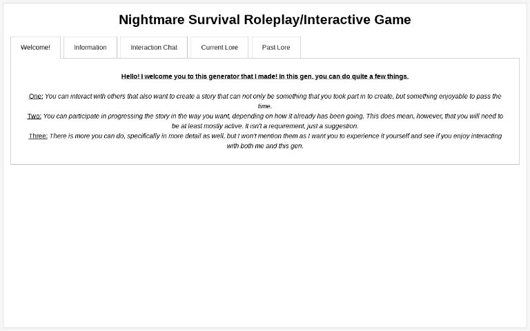Nightmare Survival Roleplay/Interactive Game