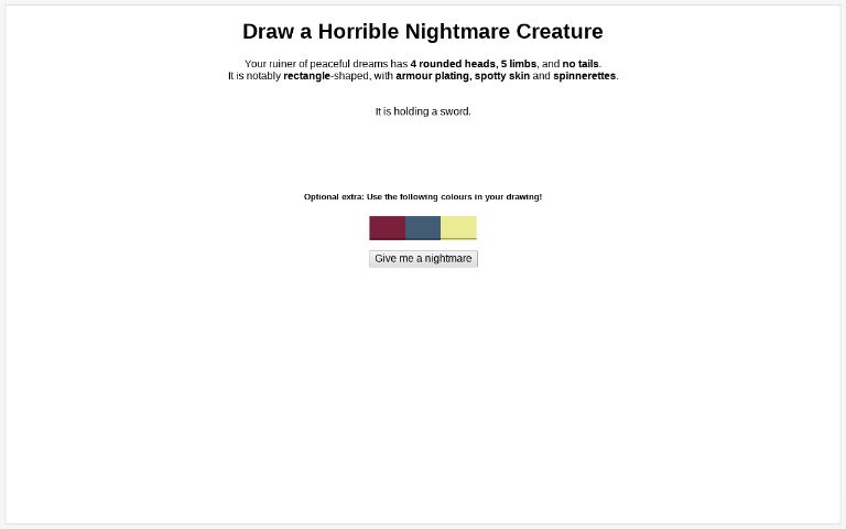 Draw a Horrible Nightmare Creature ― Perchance Generator