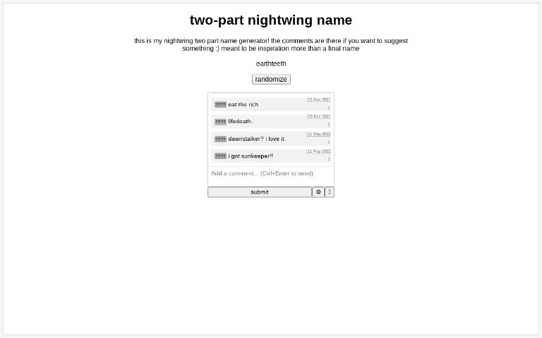 two-part nightwing name ― Perchance Generator