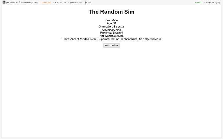 The Random Sim ― Perchance Generator