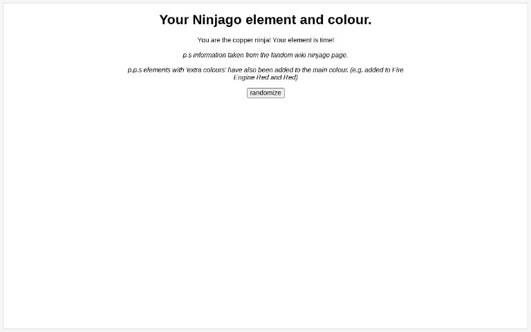Your Ninjago element and colour. ― Perchance Generator