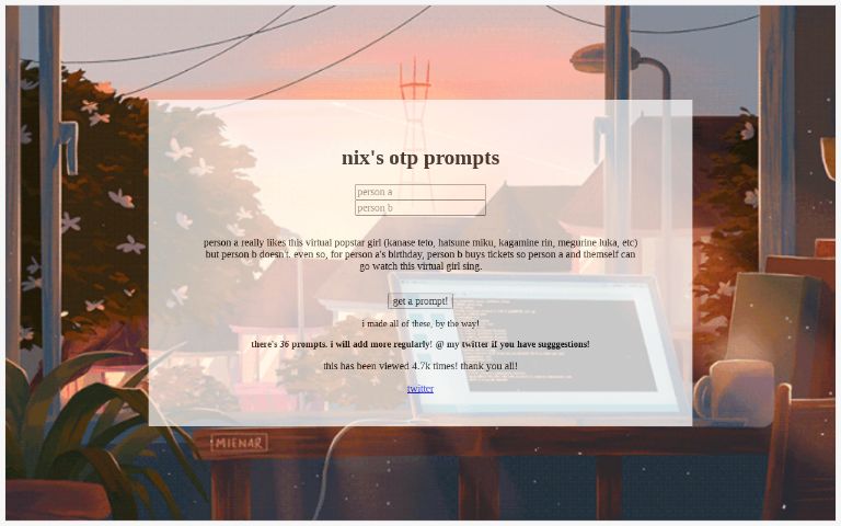 nix's otp prompts ― Perchance Generator