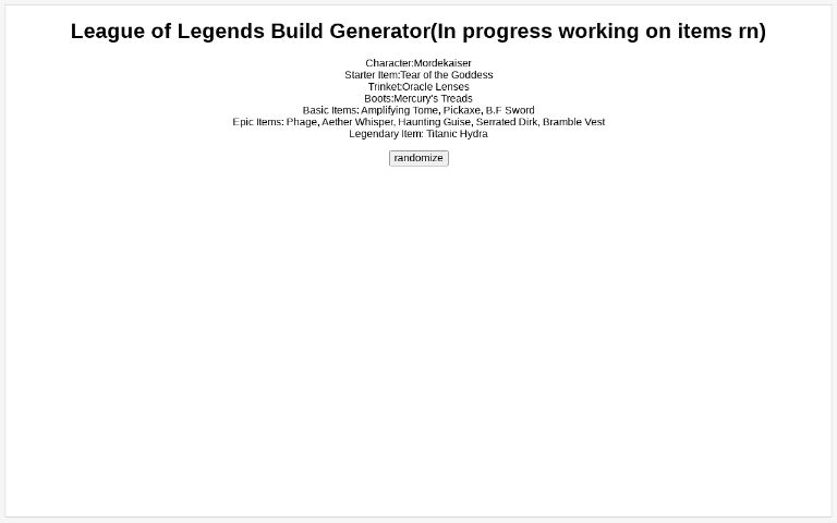 League of Legends Build Generator(In progress working on items rn)