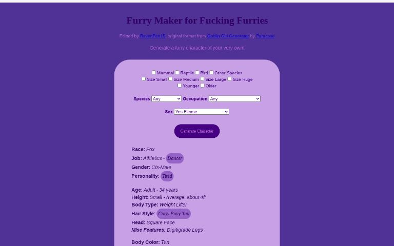 Furry Maker for Fucking Furries ― Perchance Generator