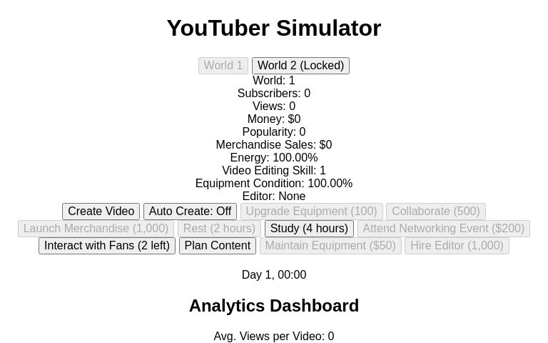 YouTuber Simulator ― Perchance Generator