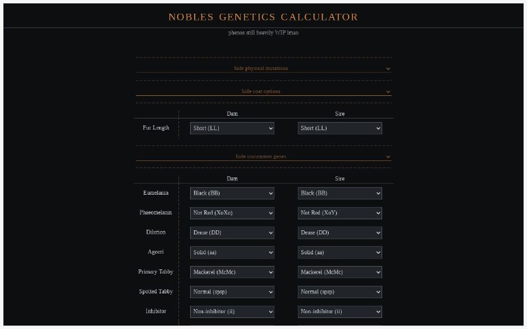 Nobles Genetics Calculator ― Perchance Generator