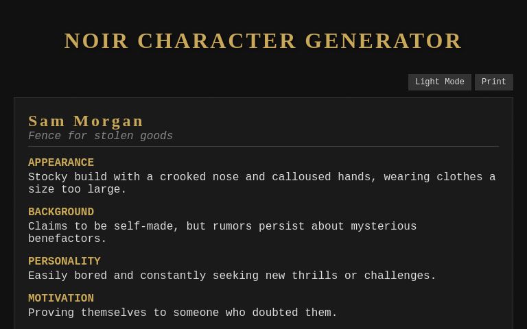 Noir Character Generator