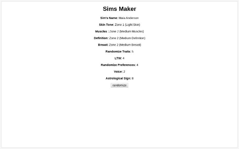 Sims Maker ― Perchance Generator