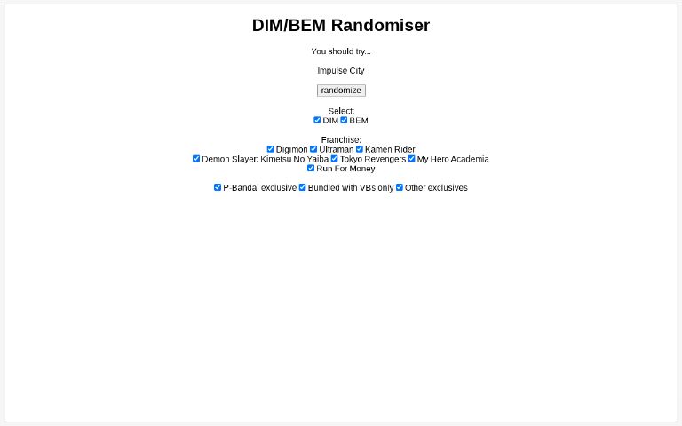 DIM/BEM Randomiser ― Perchance Generator
