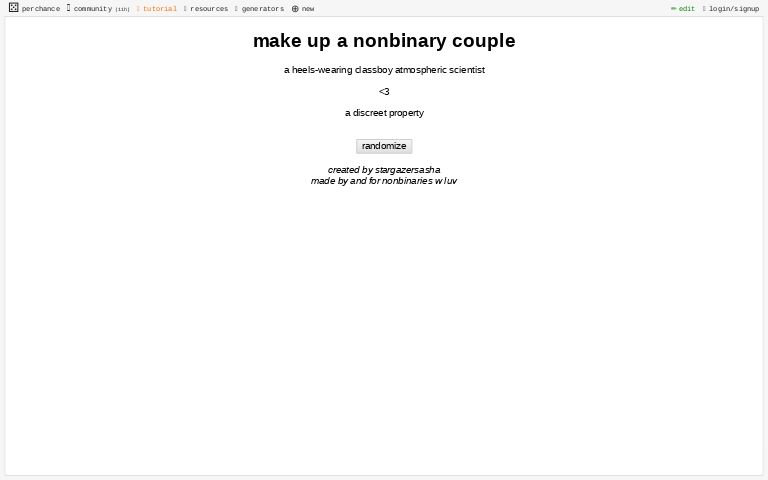make up a nonbinary couple ― Perchance Generator