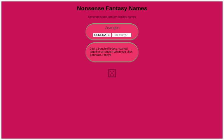 Nonsense Fantasy Names ― Perchance Generator