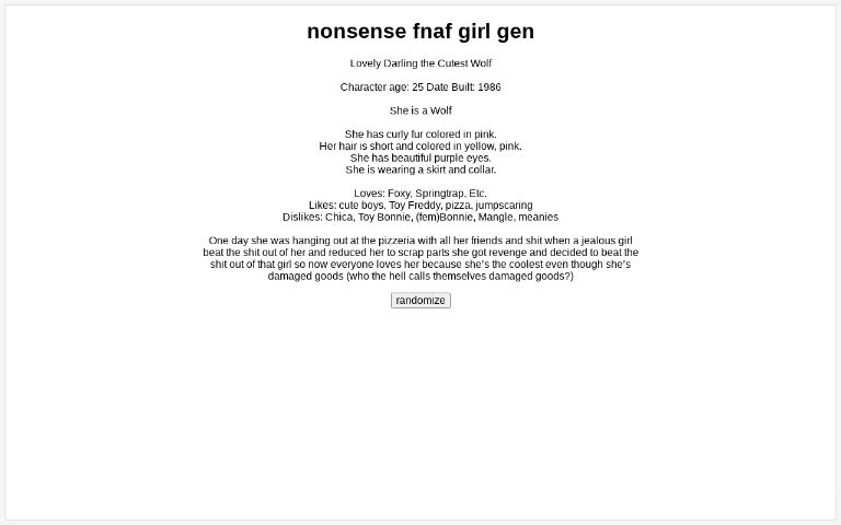 nonsense fnaf girl gen ― Perchance Generator