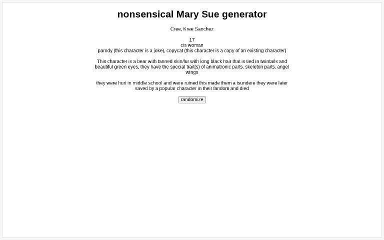nonsensical Mary Sue generator