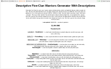 Descriptive Five-Clan Warriors Generator With Descriptions