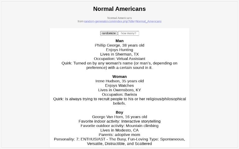 Normal Americans ― Perchance Generator