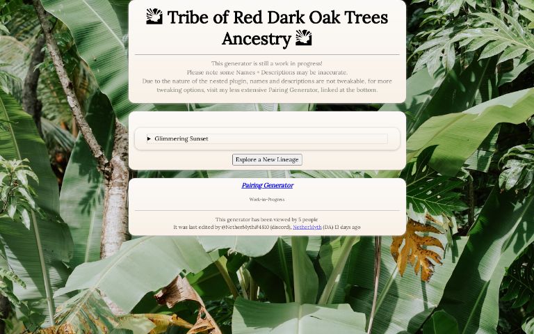 Tribe of Blue Pines Ancestry ― Perchance Generator