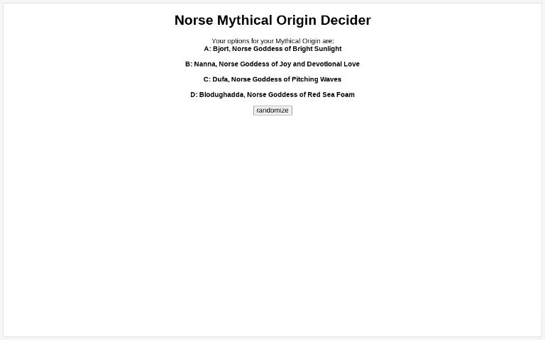 Norse Mythical Origin Decider ― Perchance Generator