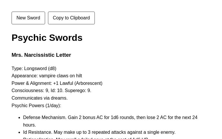 Psychic Swords ― Perchance Generator