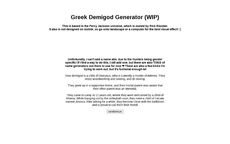 Greek Demigod Generator (WIP)