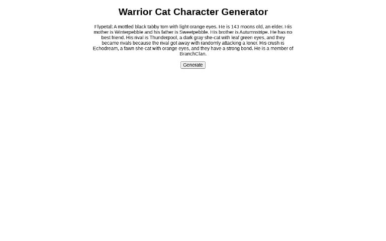 Warrior Cat Character Generator