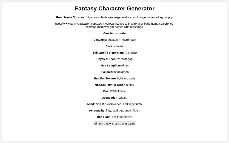 Fantasy Character Generator
