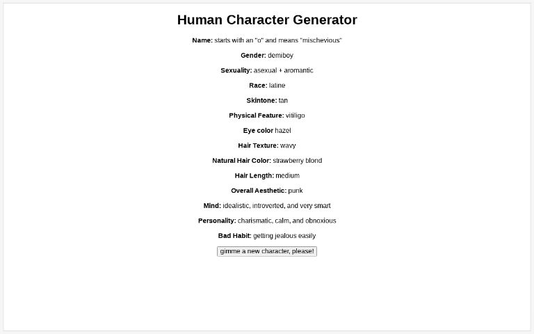 Human Character Generator