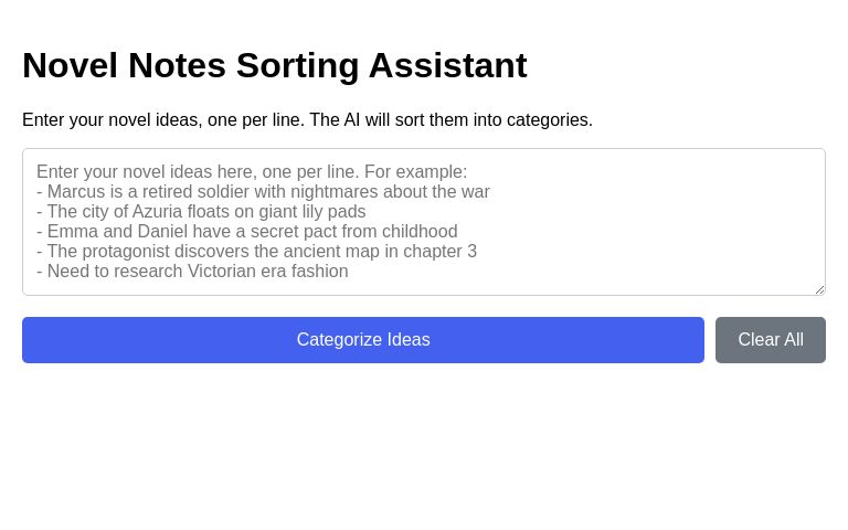 Novel Notes Sorting Assistant ― Perchance Generator
