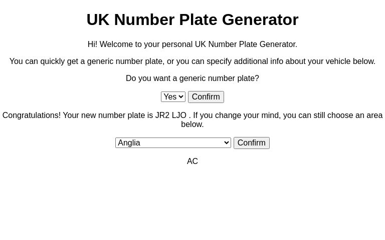 UK Number Plate Generator
