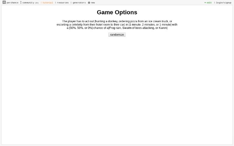 Game Options ― Perchance Generator
