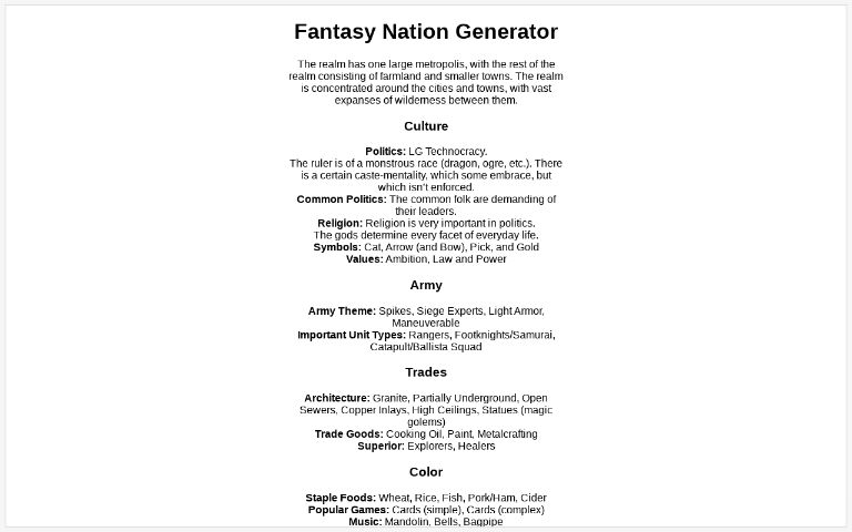 Fantasy Nation Generator