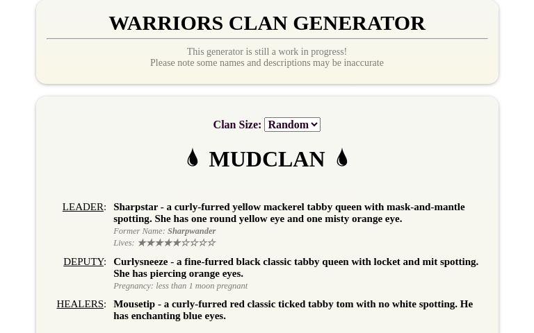 WARRIORS CLAN GENERATOR