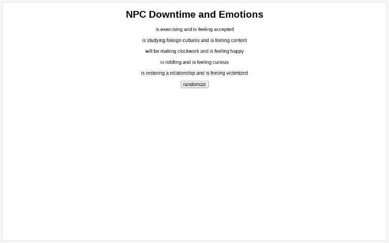 NPC Downtime and Emotions ― Perchance Generator