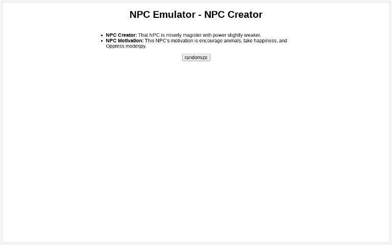 NPC Emulator - NPC Creator ― Perchance Generator