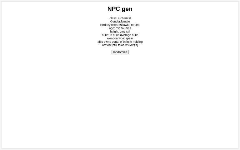 NPC gen ― Perchance Generator