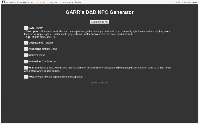 GARR's D&D NPC Generator