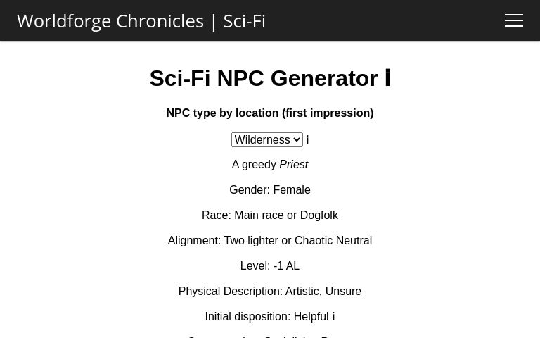 Sci-Fi NPC Generator ℹ️