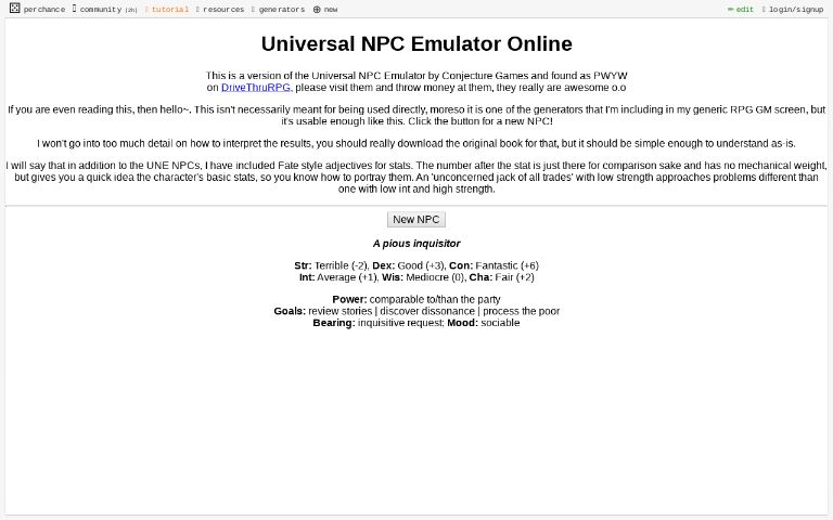 Universal NPC Emulator Online ― Perchance Generator